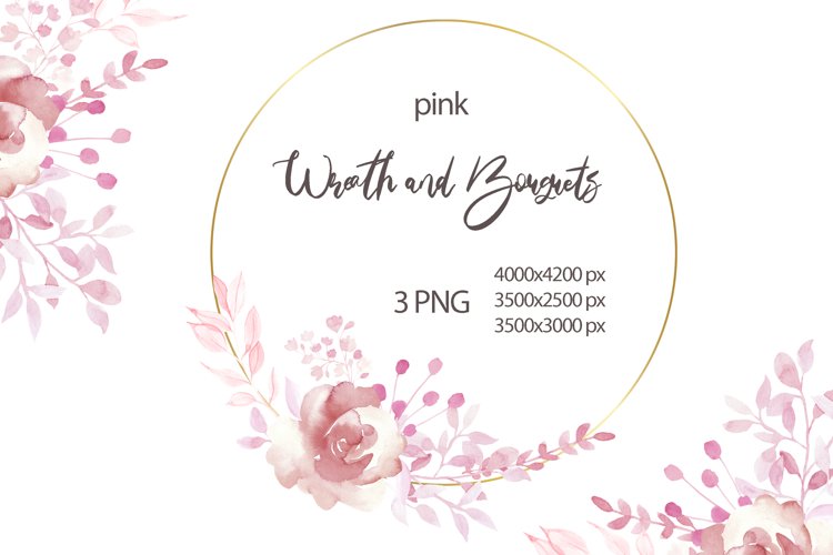 Watercolor Pink Roses Wreath Clipart. (896652)