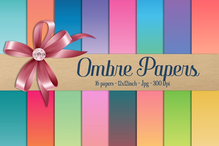 16 Rainbow Gradient Digital Papers, Ombre, Linear Gradient