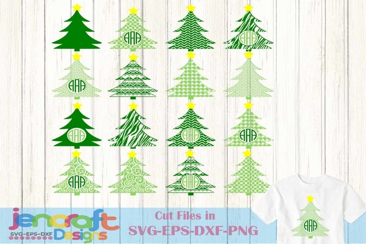 Christmas Tree Monogram Frames SVG Chevron pattern