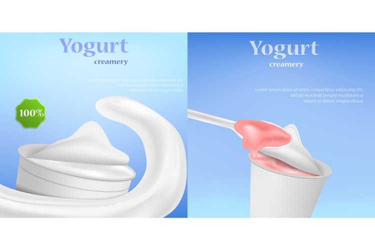 Yogurt box tasty banner set, realistic style (492212)
