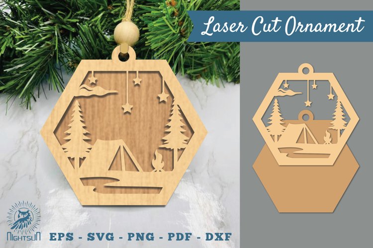 Camping in Forest Laser Cut Ornament SVG