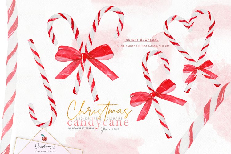 Watercolor Candy Cane Clipart, Christmas Graphics cp145