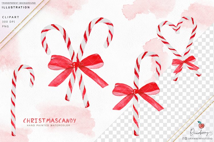 Christmas Candy Cane Clipart PNG Watercolor Holiday Candy