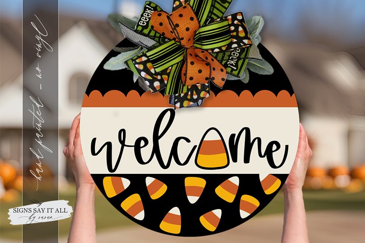 Welcome SVG Fall Candy Corn Door Hanger Halloween SVG