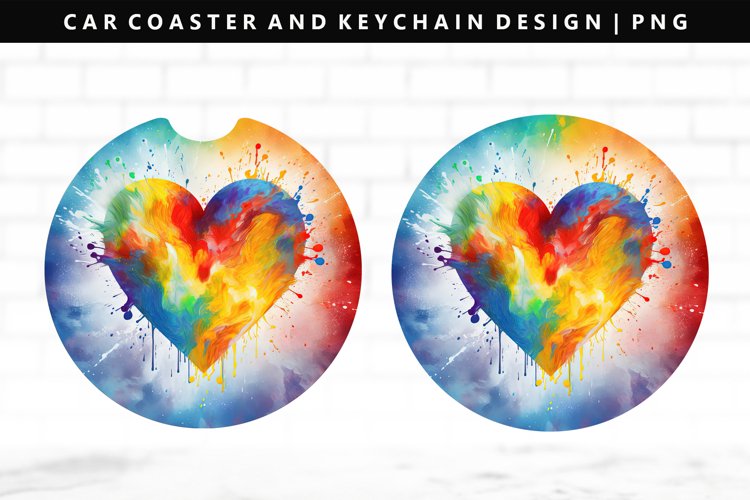 Heart Keychain And Car Coaster Sublimation Design (3185644)