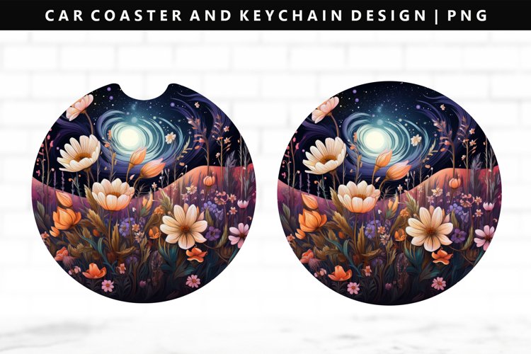 Flower Keychain And Car Coaster Sublimation Design (3316172)
