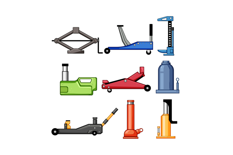 Car jacks collection for vehicle lifting and maintenance