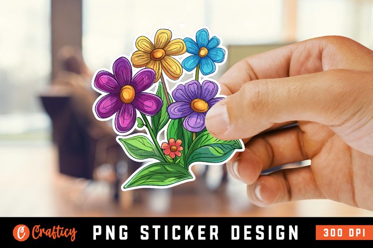 Cartoon flower Sticker,Botanical sticker,Colorful sticker