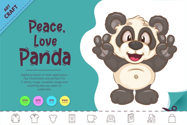 Cartoon Panda Peace, Love.