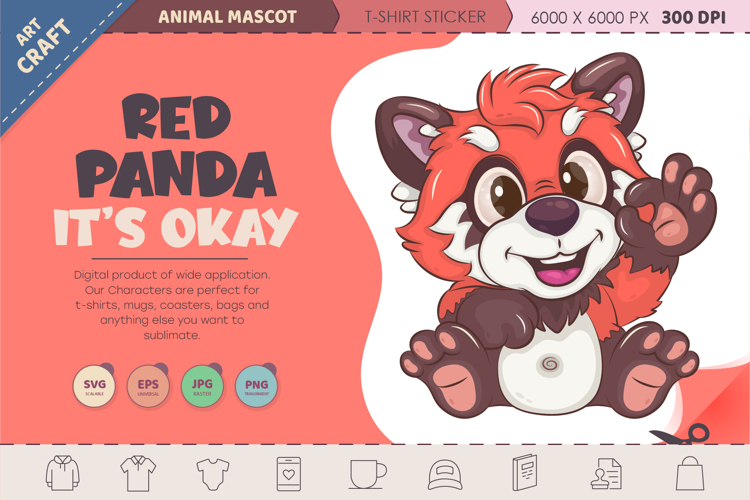 Cartoon Red Panda, it's okay. T-Shirt, PNG, SVG.