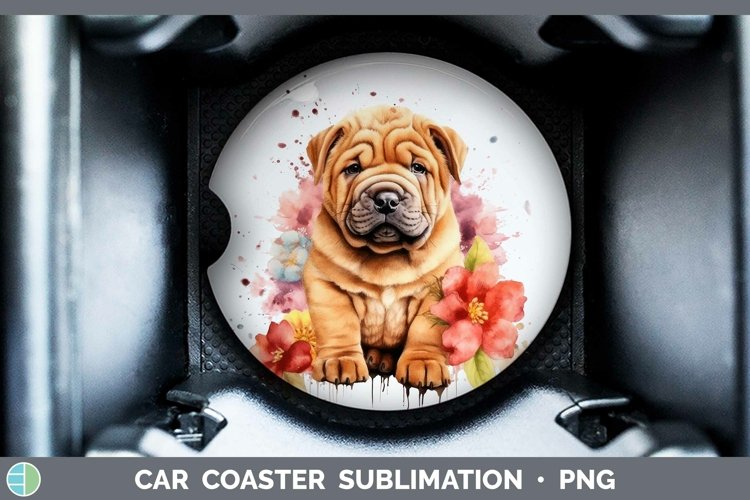 Cartoon Watercolor Shar Pei Car Coaster | Sublimation Coaste