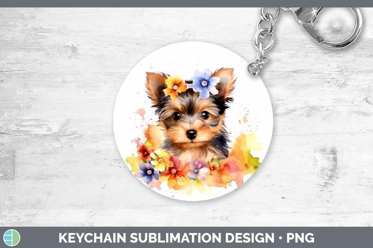 Cartoon Watercolor Yorkshire Terrier Keychain | Sublimation