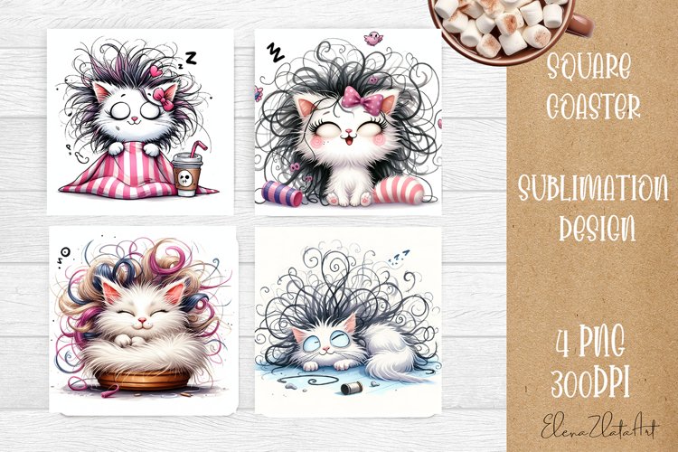 Funny cat Coaster Sublimation | Cat Square Coaster (4322064)