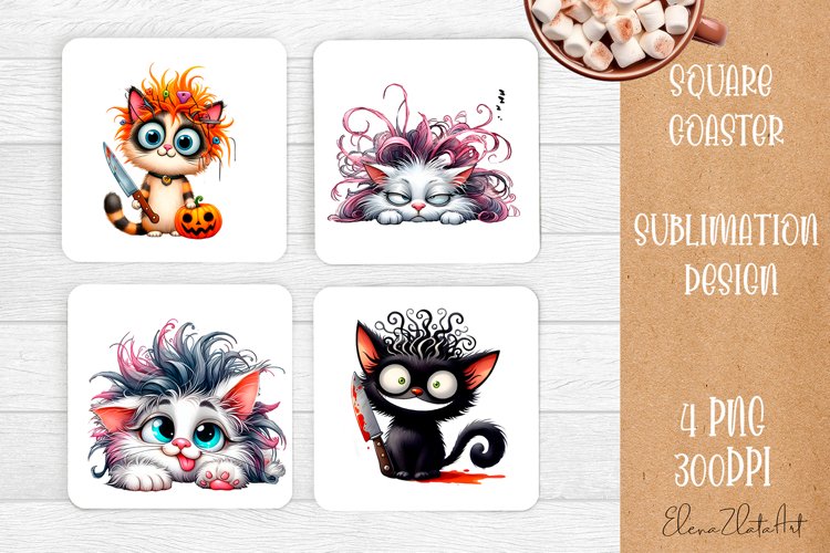 Funny cat Coaster Sublimation | Cat Square Coaster (4322062)
