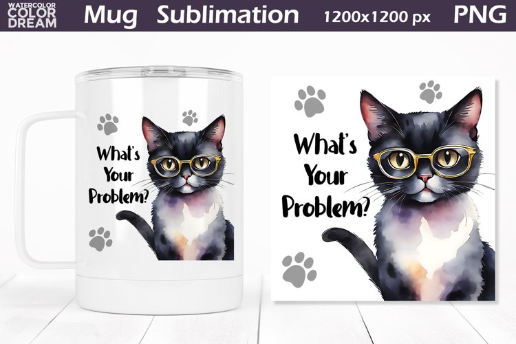 Cat Mug Sublimation Design | Funny Cat Mug Wrap (3933783)