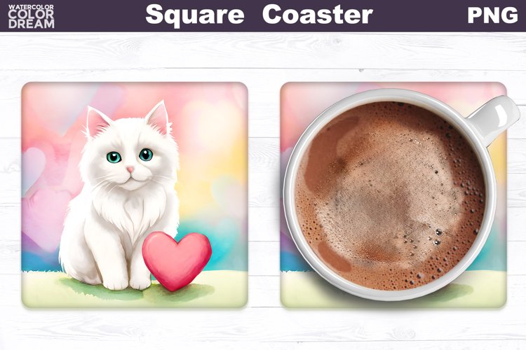Cute Cat Square Coaster | Love Valentine Coaster (2957463)