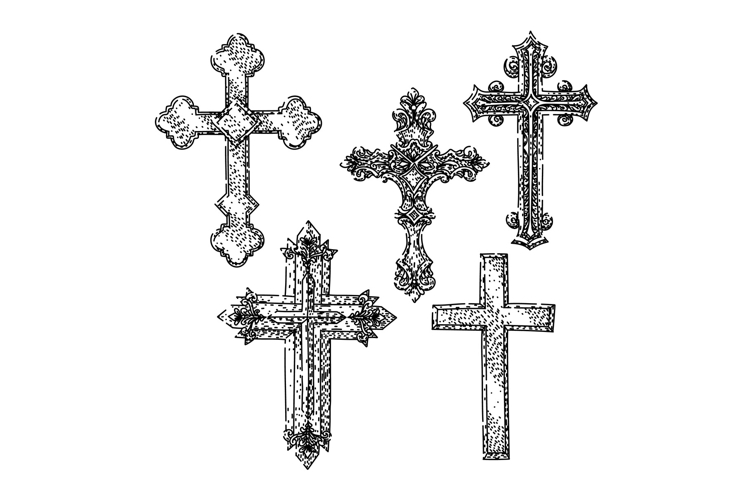 Different catholic crosses religious symbol collection drawi