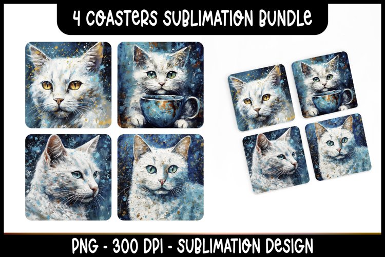4 Cup Coasters Cat Sublimation Bundle