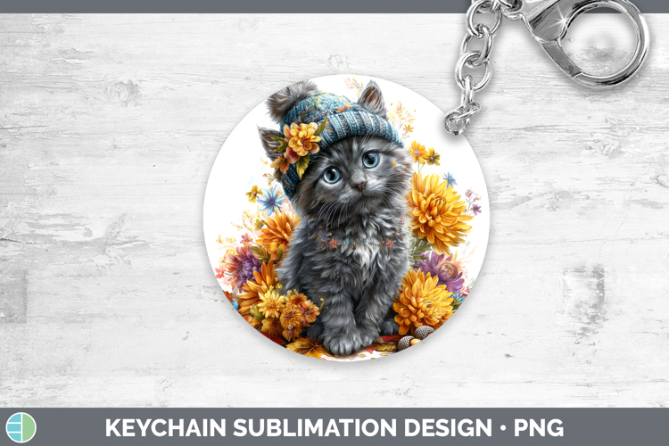 Russian Blue Cat Keychain Cats Knit Hat Sublimation Keyring