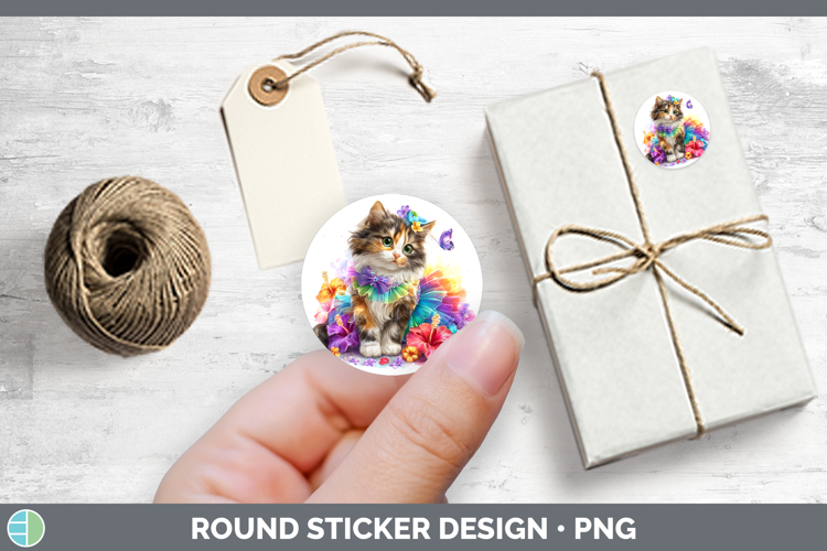 Cats Rainbow Summer Calico Cat Stickers | Round Labels Desig