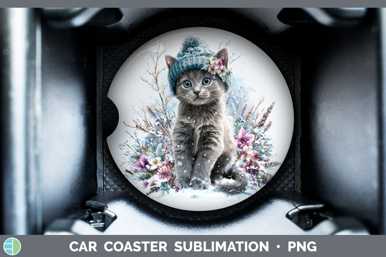 Russian Blue Cats Winter Knit Hat Car Coaster Sublimation De