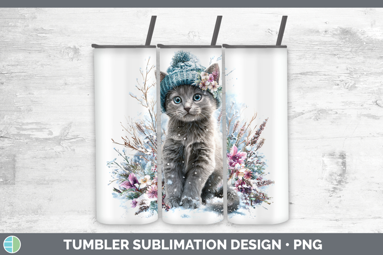 Russian Blue Cats Winter Knit Hat Tumbler Sublimation Design