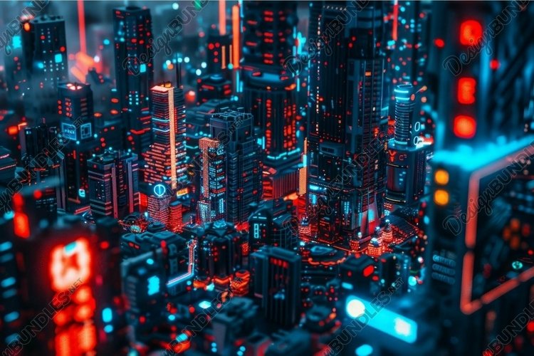 Futuristic cityscape with neon lights (4429631)