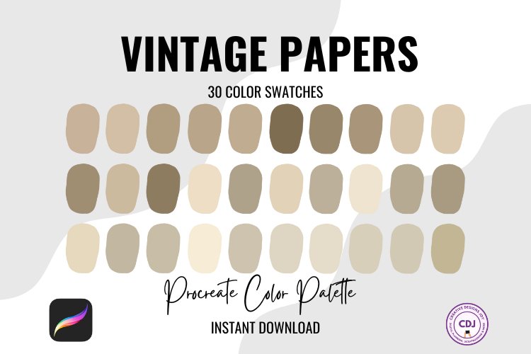 Vintage Papers Procreate Color Palettes, 30 Color Swatches