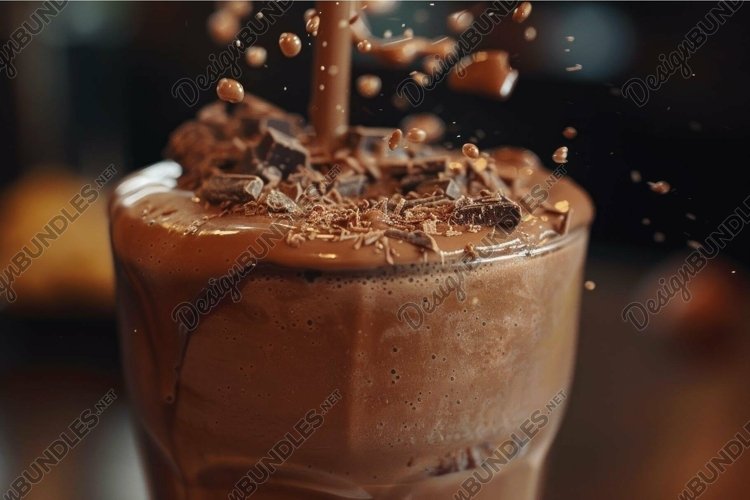 Decadent chocolate milkshake with splashing droplets and sha