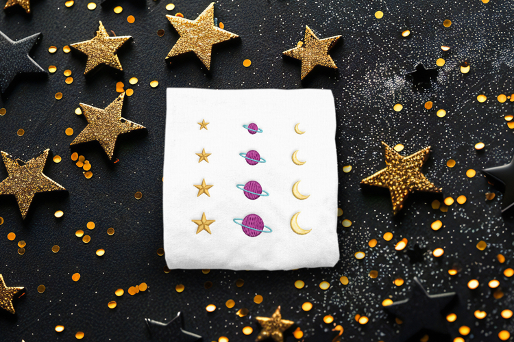 Celestial Moon and Stars Micro Embroidery File Trio