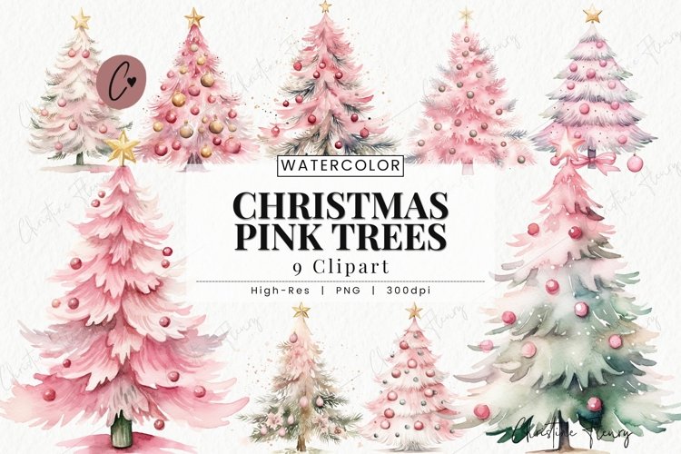 Watercolor Pink Christmas Tree Clipart | Christmas PNG