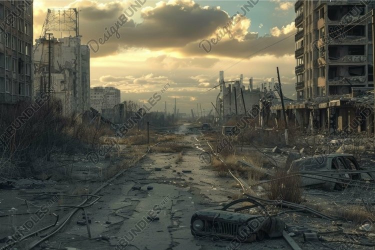 Haunting view of a desolate urban landscape at dusk, showcas