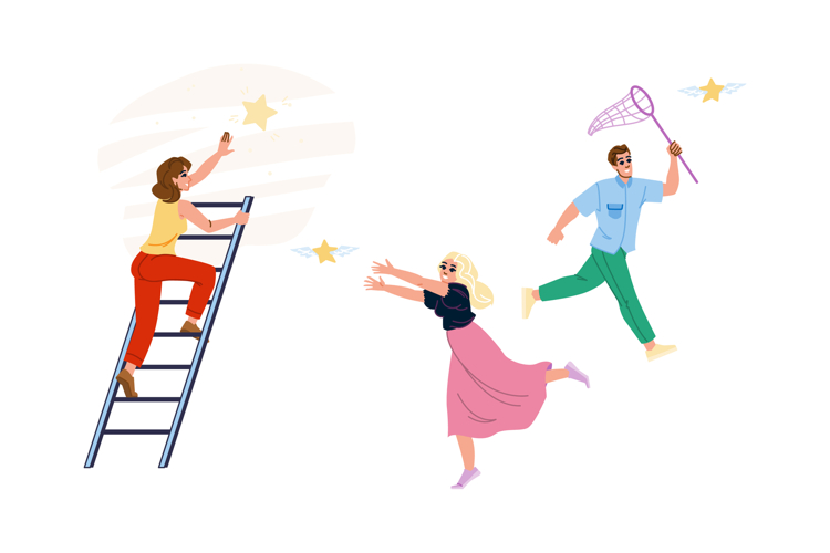 People chasing dreams reaching for success and goals