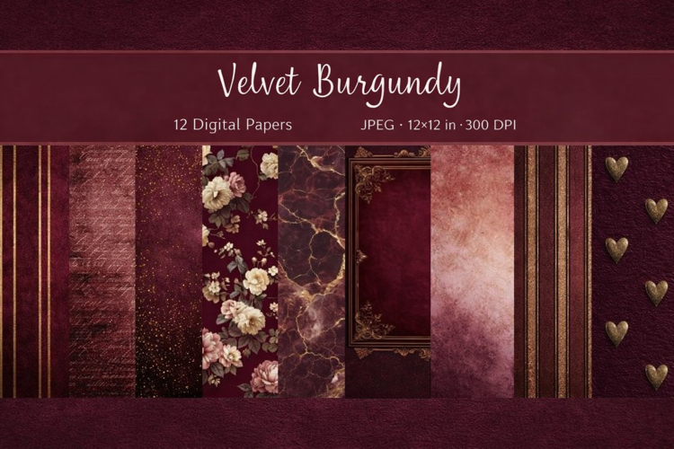 Burgundy Digital Paper Pack | Velvet Red Backgrounds