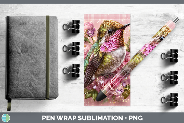 Hummingbird Checker Valentine Pen Wrap Sublimation Design