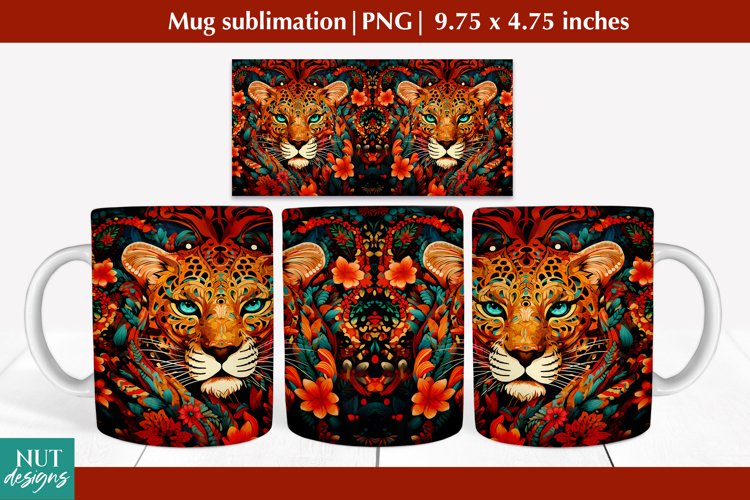 Cheetah mug sublimation with Floral Patterns, mug 15oz