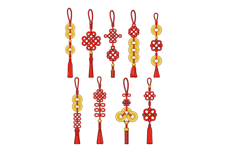 Chinese lucky knots set representing tradition and good fort