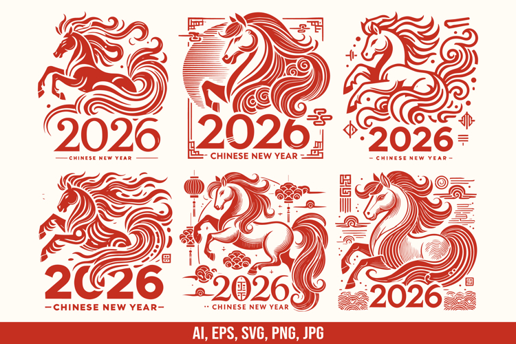 Chinese New Year Horse Vector Bundle