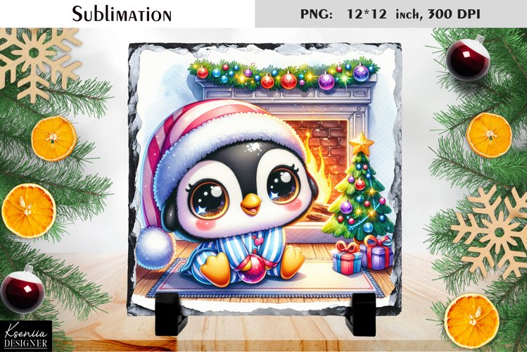 Christmas Penguin Sublimation|Cute Slate Design (4663873)