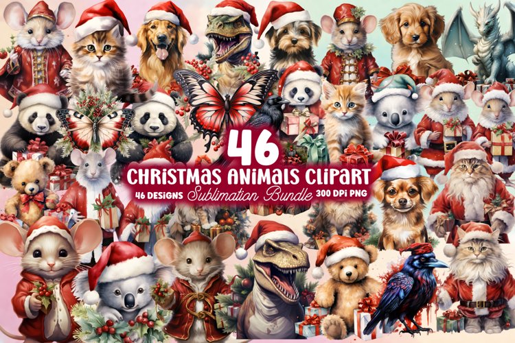 Christmas Animal Clipart, Christmas Clipart, Watercolor