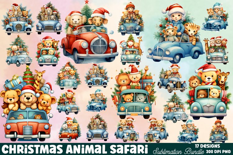 Christmas Animal Safari Clipart Bundle, Christmas Animal