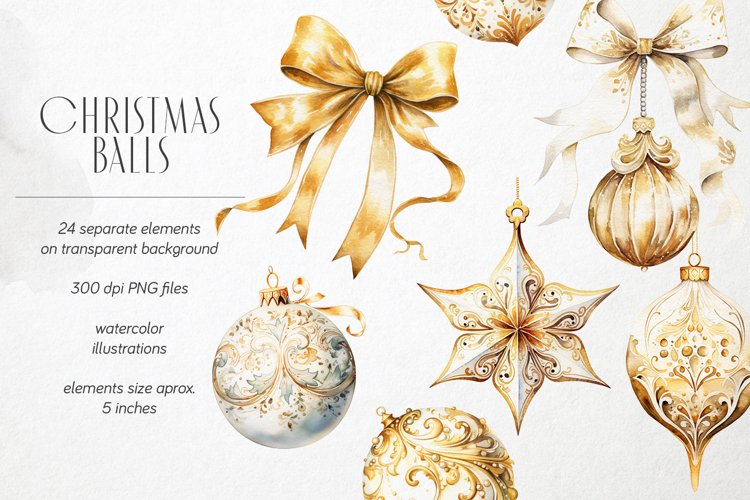 White Christmas Baubles with Gold - PNG Overlays