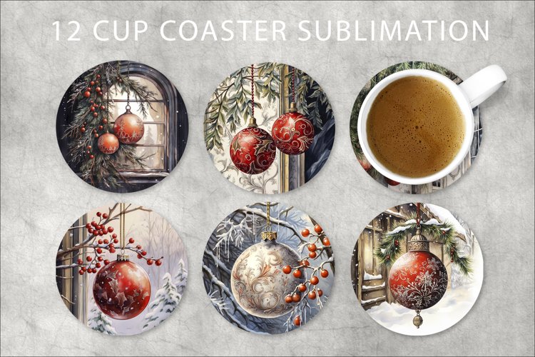 Christmas baubles round coaster bundle