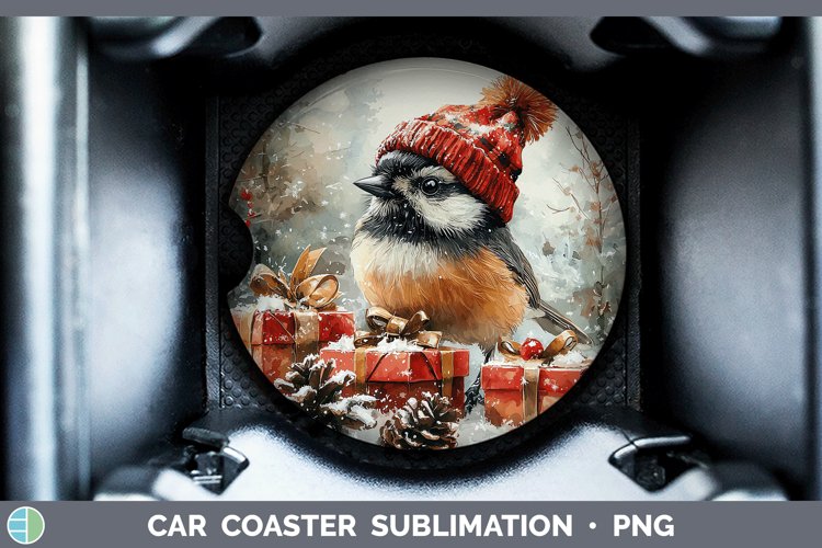 Christmas Birds 01 Chickadee Car Coaster Sublimation Design