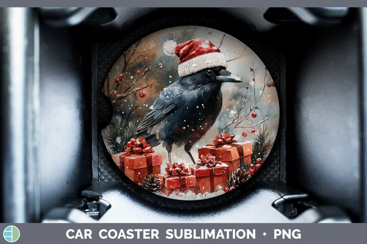 Christmas Birds 01 Crow Car Coaster Sublimation Designs