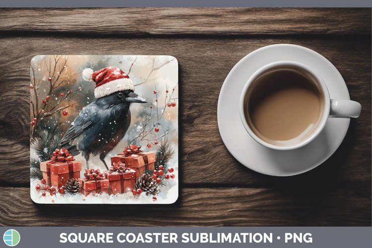 Christmas Birds 01 Crow Square Coaster Sublimation Coaster D