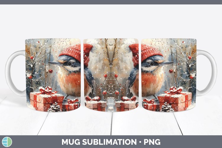 Christmas Birds 01 Nuthatch Mug Wrap Sublimation Coffee Cup