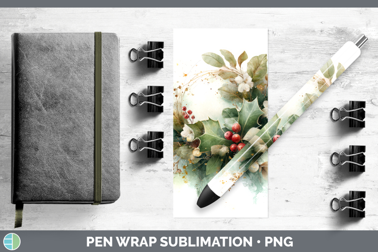 Wreath Christmas Botanicals Pen Wrap Sublimation Design