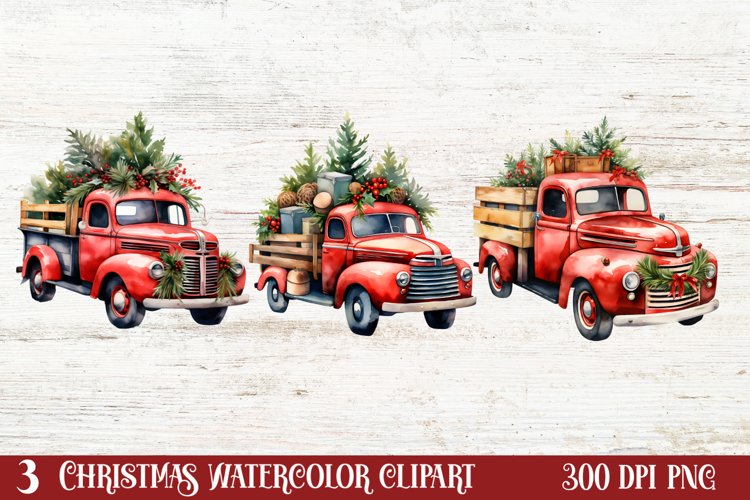Christmas Cars Watercolor clipart, Christmas Cars Clipart