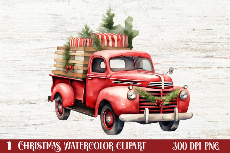 Christmas Cars Watercolor clipart, Christmas Cars Clipart